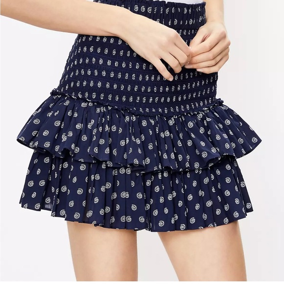 LOFT | Skirts | Loft Shell Smocked Ruffle Navy Blue Ruffle Skirt Xl ...